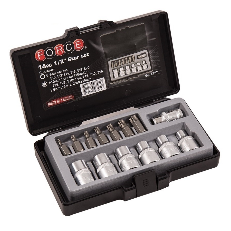 FORCE 4157 Bit set Torx, E-Torx 14 delig (Ø 10 mm) - Force Tools