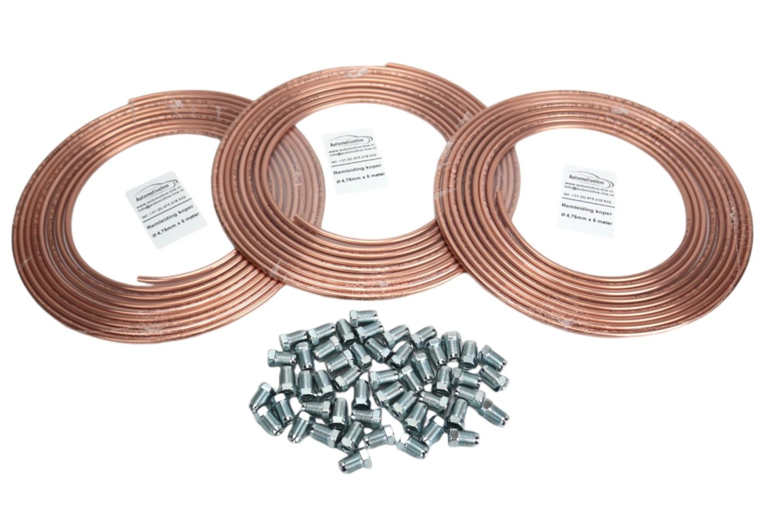 ACTIE SET | 3x Remleiding koper Ø 4,75mm x 5 meter | 50x Wartel M10 x 1.00 mm | Automotive Line